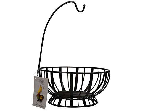 Gourmet Basics by Mikasa Band and Stripe Metal Fruit Basket with Banana Hook, Antique Black