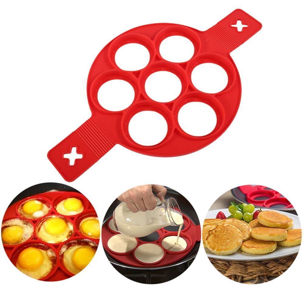 Silicone cake mold,silicone mold,pancake mold, silicone egg ring, non stick egg rings,Egg Cooking Circle, perfect omelet mold or pancake ring, reusable silicone omelet mold (red)