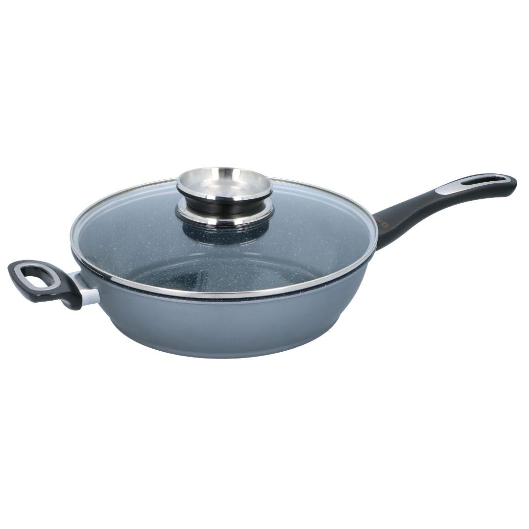 alpina Casserole – Diameter 28 cm – Frying Pan with Glass Lid – Non-Stick Coating – All Hob Types – Aluminium