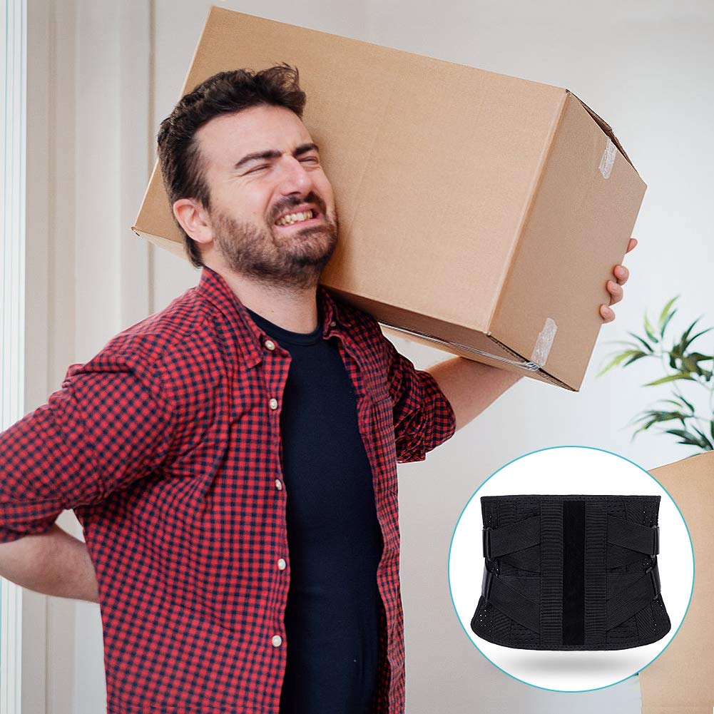 Adjustable Lumbar Belt, Waist Belt with Curved Aluminum Strips, Breathable Mesh Panels Dual Adjustable Hook and Loop Closure for Herniated Disc, Sciatica Pain Relief and Injury Prevention (Black M)
