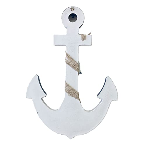 Rainbow Handcrafts Nautical Rustic Wooden Anchor with Rope Crosses Wall Art Decor,Boat Wheel,Hanging Wood Crossbar Anchor Decorative Home Bathroom Office Beach Theme Decoration 18''H (White)
