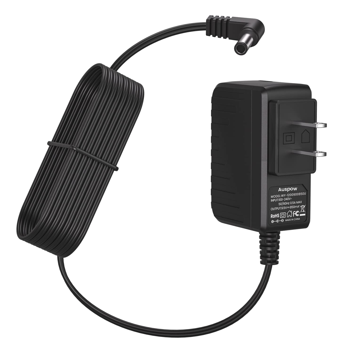 Auspow 9V 850mA Power Supply for Guitar Pedals and AC DC 9V Power Cord, 9V Adapter for BOSS Effects Pedal, Roland Musical Instruments, Distortion, Casio Keyboard, PSA-120, Center Negative