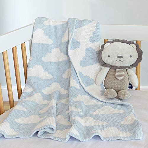 Living Textiles Blue Clouds Chenille Soft Baby Blanket Reversible Premium Cozy Fabric for Best Comfort - for Infant,Toddler,Newborn,Nursery,Boy,Unisex,Throw,Crib,Stroller,Gift, Blue Clouds 40x30