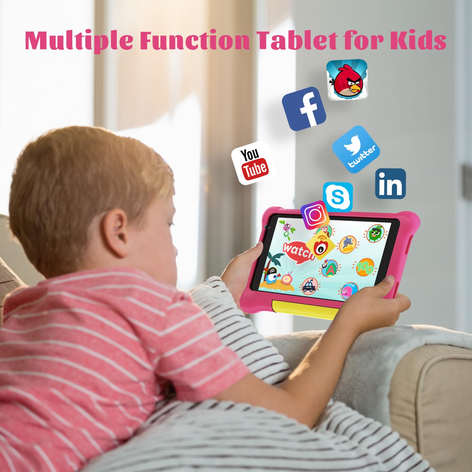 Anyway.go Kids Tablet 7 inch Tablet for Kids Android 12 Tablet 2GB 32GB Kid Tablet, Parent Controls, Dual Camera, Kidoz Pre-Installed Children Learning Tablet with Case (Pink)