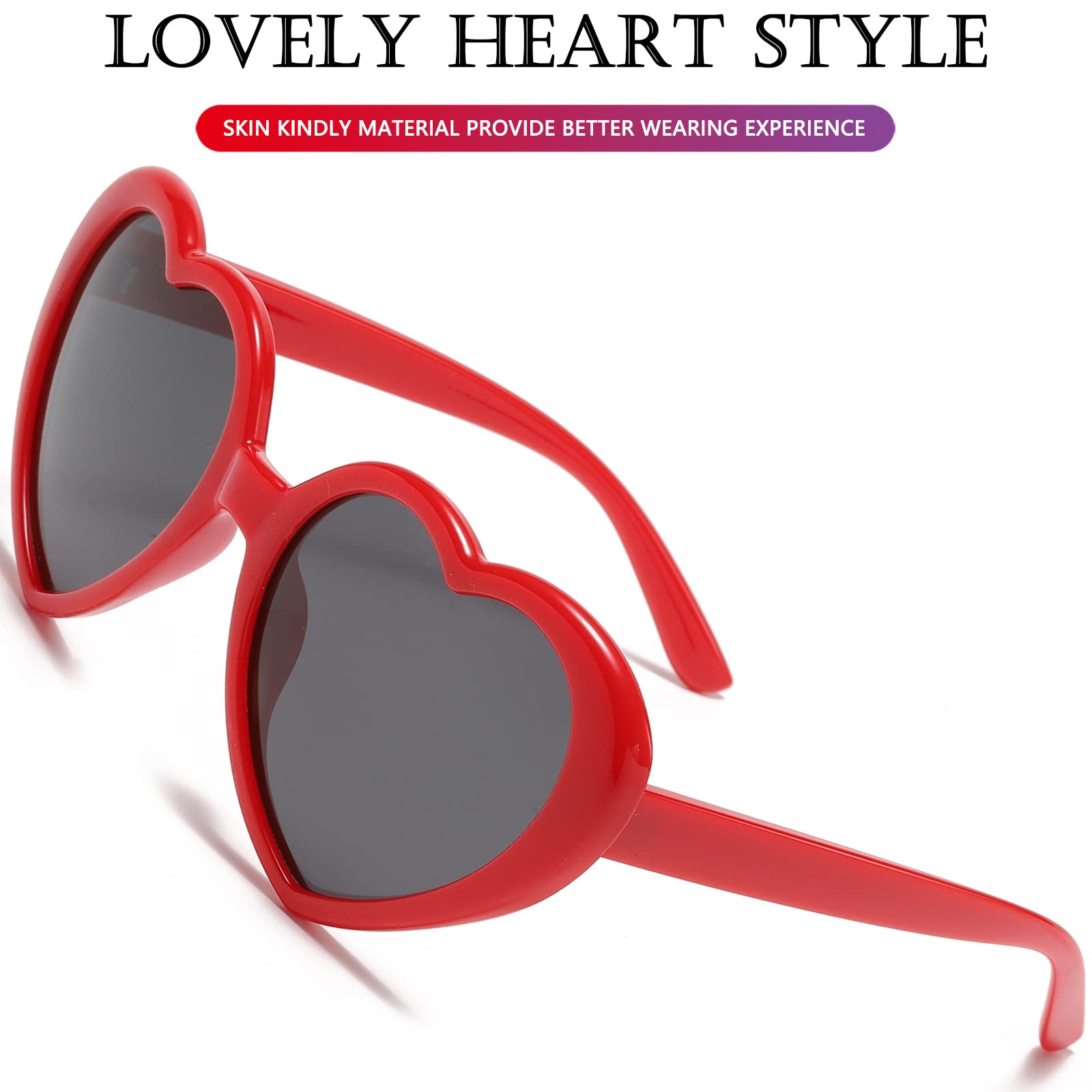 AIEYEZO Love Heart Sunglasses for Women Polarized Heart Frame Sun Glasses 100% UV Blocking Lens (Red/Grey)