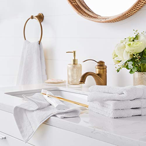 Amazon Basics Egyptian Cotton Washcloths, Pack of 6, Pristine Snow, 12" L x 12" W