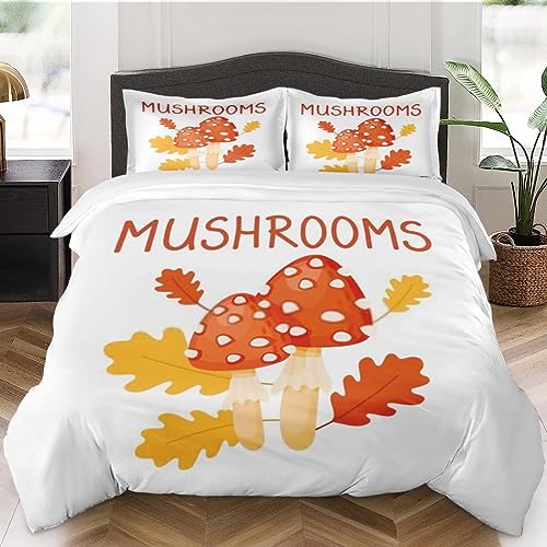 Duvet Cover King Size, Autumn Leaf Fall Red Bedding Set with Zipper Closure for Kids and Adults, Leaves Orange Cute Comforter Cover with 2 Pillow Shams for Bedroom Bed Decor