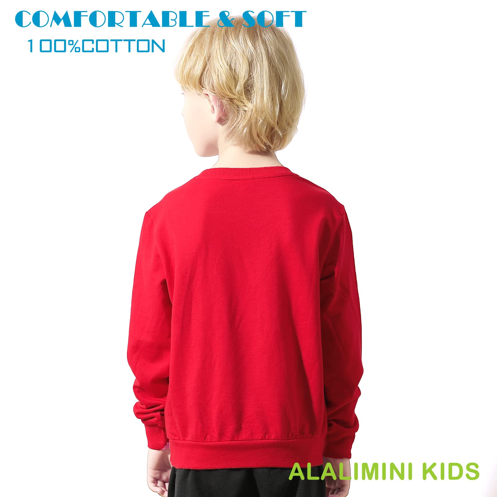 ALALIMINI Boys&Girls Crewneck Sweatshirts Toddler Kids Solid Cotton Long Sleeve Pullover Tshirts (Red, 5T)