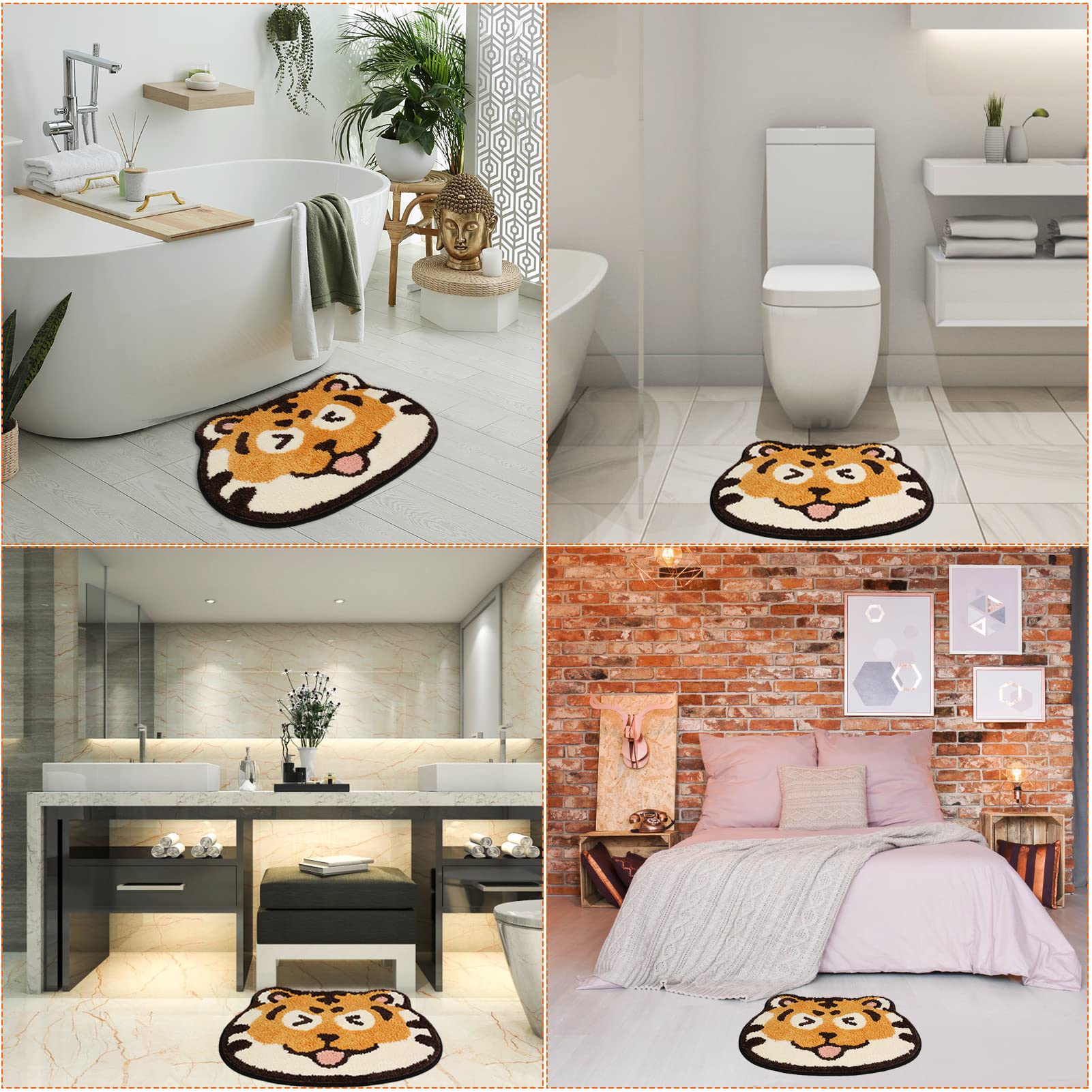 Ankah Bathroom Rugs Bath Mat, Luxury Soft Shaggy Microfiber Shower Rug, Absorbent & Slip Resistant Plush Carpets, Hotel Spa Shower & Bathtub Mats, Machine Washable,19.68"x 25.6", Tiger Face