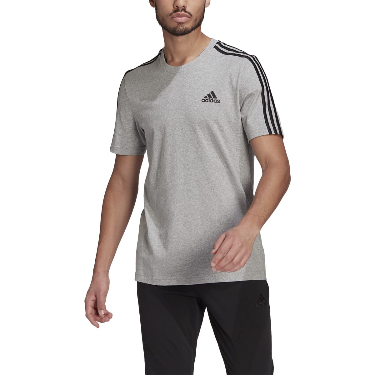 adidas Men's Essentials 3-stripes Tee, Medium Grey Heather, Medium