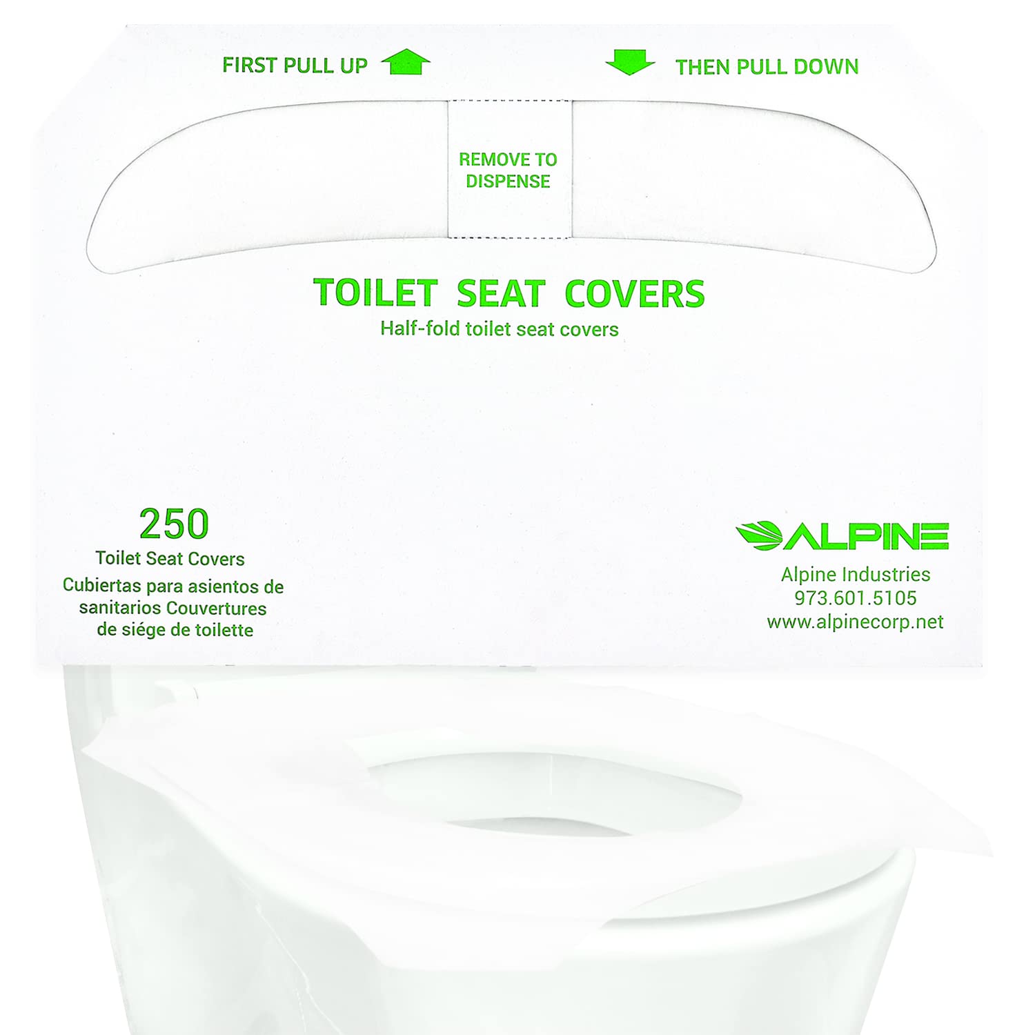 Alpine Industries 20 Packs of 250 Half-Fold Toilet Seat Covers - For Adults and Kids Potty Training, 100% Biodegradable - White (5000 Sheets)