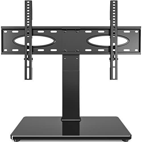 Rfiver Universal Swivel TV Stand Table Top TV Stand for 37-65,70,75 Inch LCD LED TV up to 110 lbs -Height Adjustable Center Pedestal Stand Replacement with Heavy Duty Tempered Glass Base