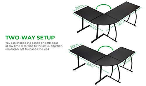 GreenForest L Shaped Gaming Desk 58.1 inch Home Corner Office Desk Writing Studying Computer Table PC Workstation for Home Office Bedroom, Black