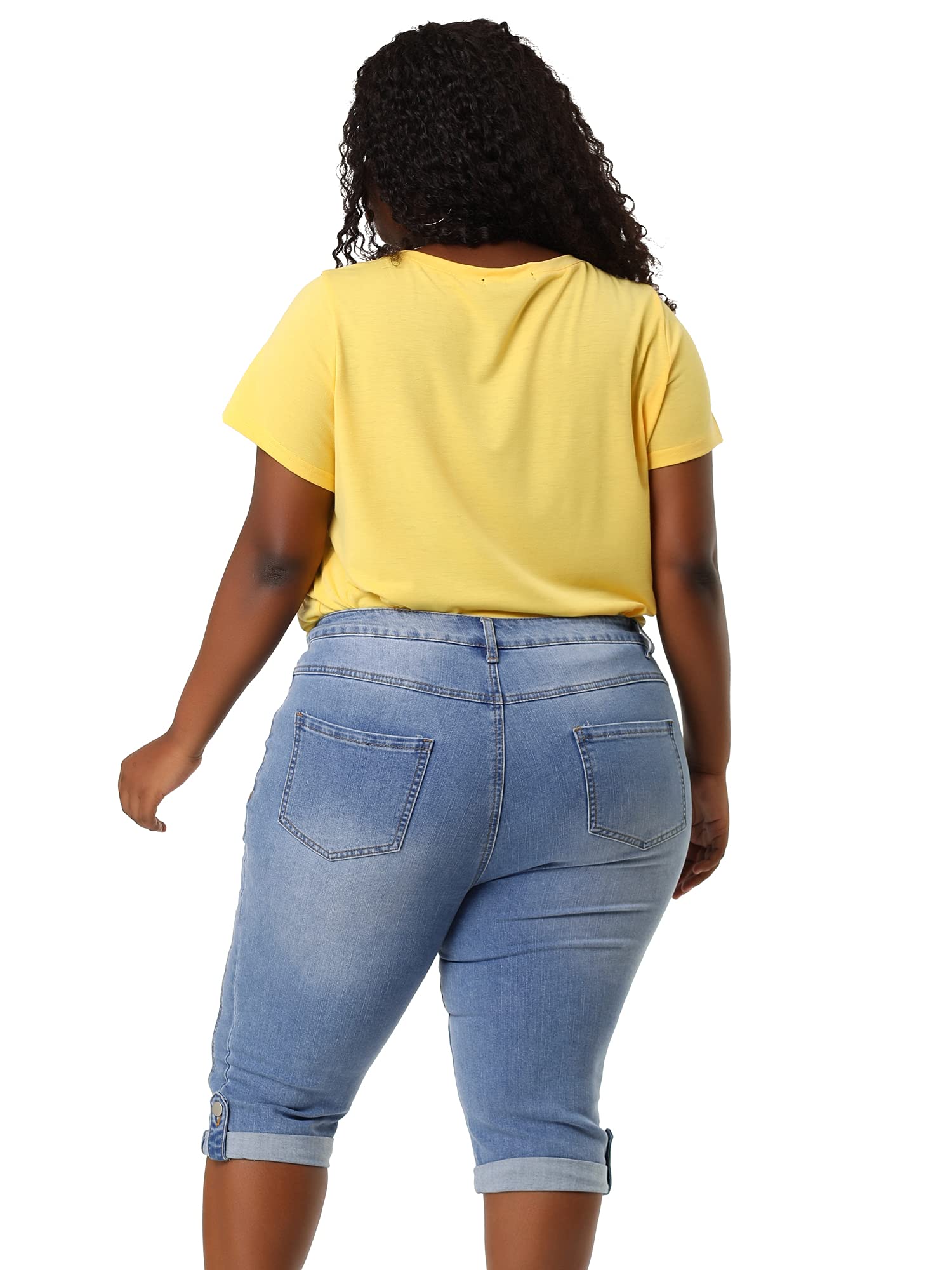 Agnes Orinda Capri Denim Jeans for Women's Plus Size Mid-Rise Fit Curvy Stretch Skinny Jean Capris with Pocket 4X Light Blue
