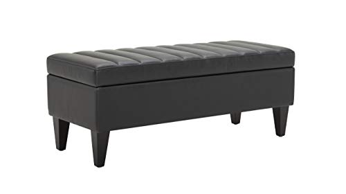 Amazon Brand – Rivet Rectangular Channel-Faux Leather Tufted Velvet Storage Ottoman with Soft-Close Hinge, 45.3"W, Black
