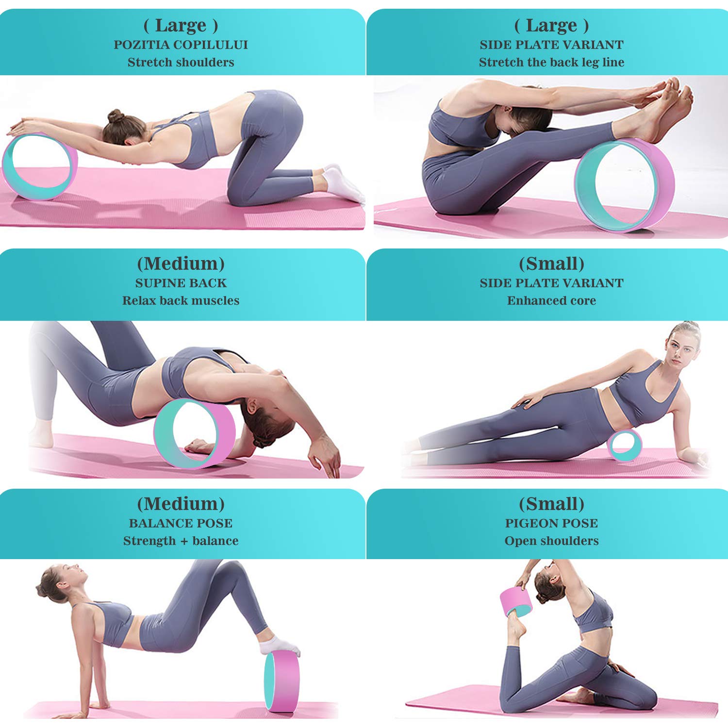 ADKINC Yoga Wheel Set 3 Pack, ABS Yoga Wheel for Stretching, TPE Non-Slip Yoga Wheel Back Wheel for Ain Relief Back Pain and Improving Backbends Flexibility Training
