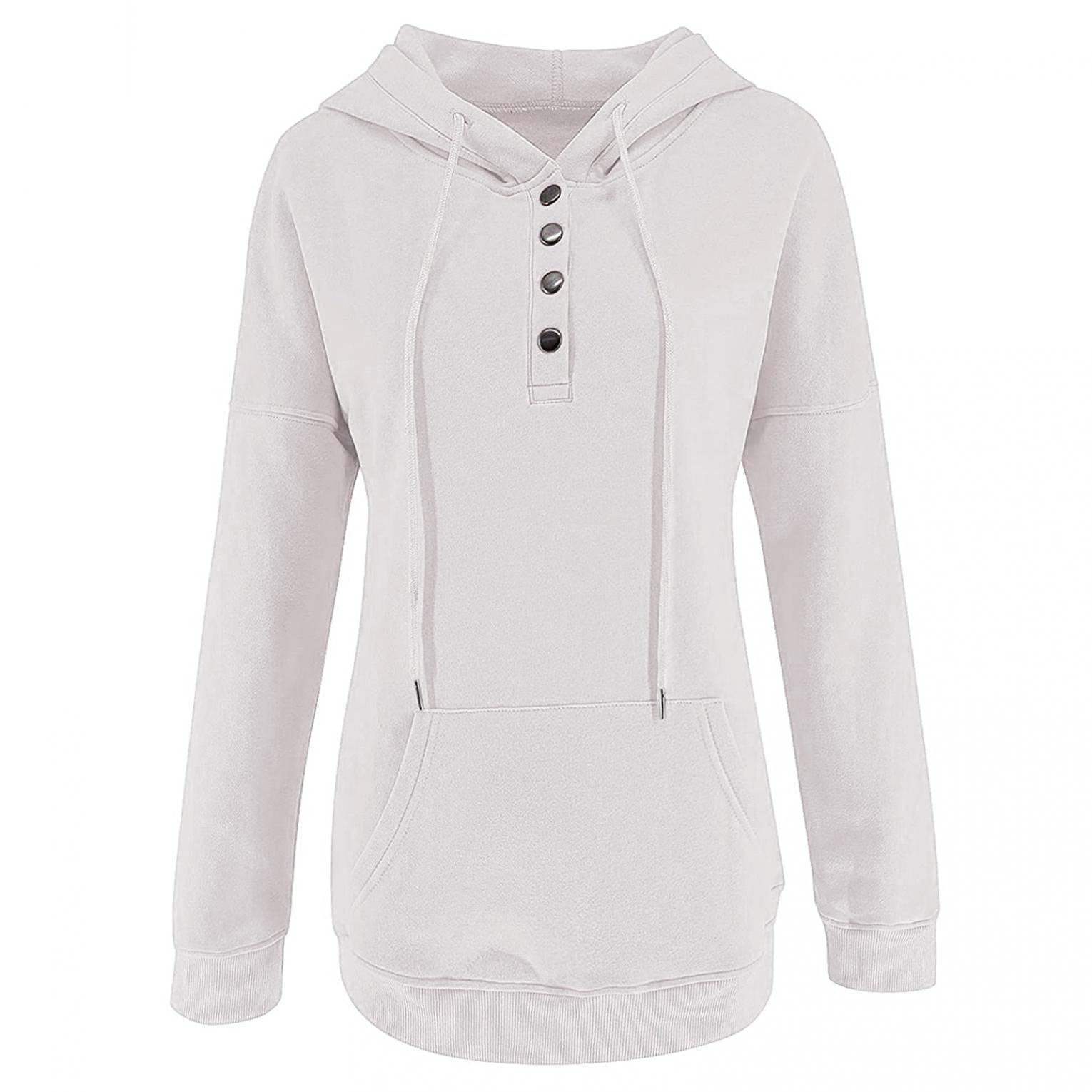 AIHOU Sweatshirts for Women Button Down Hoodies Drawstring Hooded Pocket Crewneck Sweatshirts Tops Shirts White