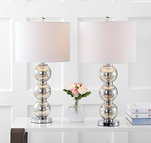 JONATHAN Y JYL1070B-SET2 Set of 2 Table Lamps Bella 27" Glass Triple-Sphere LED Table Lamp Contemporary Bedside Desk Nightstand Lamp for Bedroom Living Room Office, Mercury Silver/Chrome