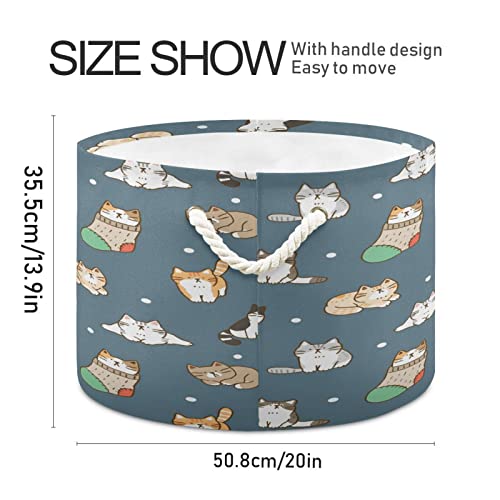 Kigai Cotton Rope Basket Cartoon Cat Collapsible Baby Laundry Basket with handles Blanket Basket Kids Toy Storage Basket for Shelf Organizer Home Decor