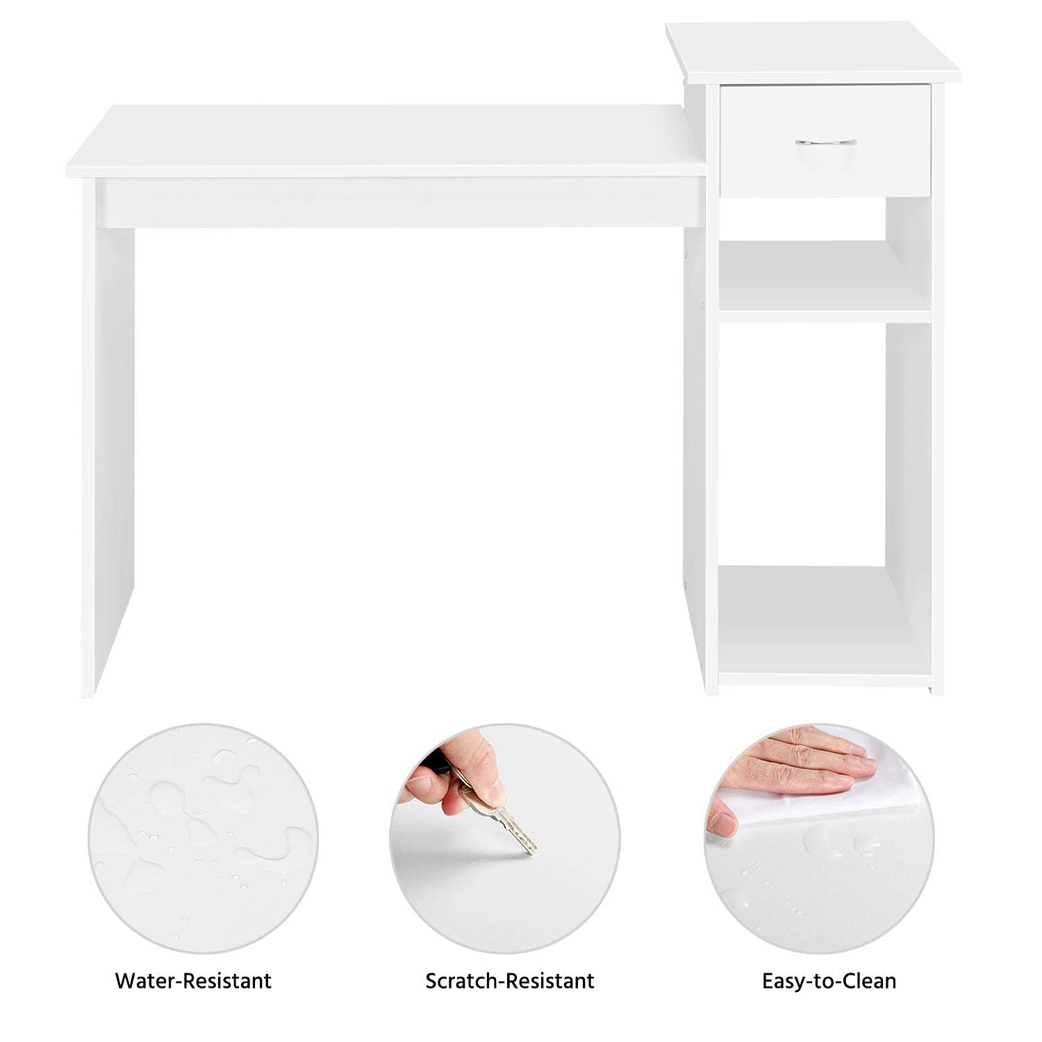 Yaheetech Home Office Computer Desk with Storage Drawer & Monitor Shelf, Writing PC Laptop Table Desk Study Workstation Furniture for Small Spaces, White