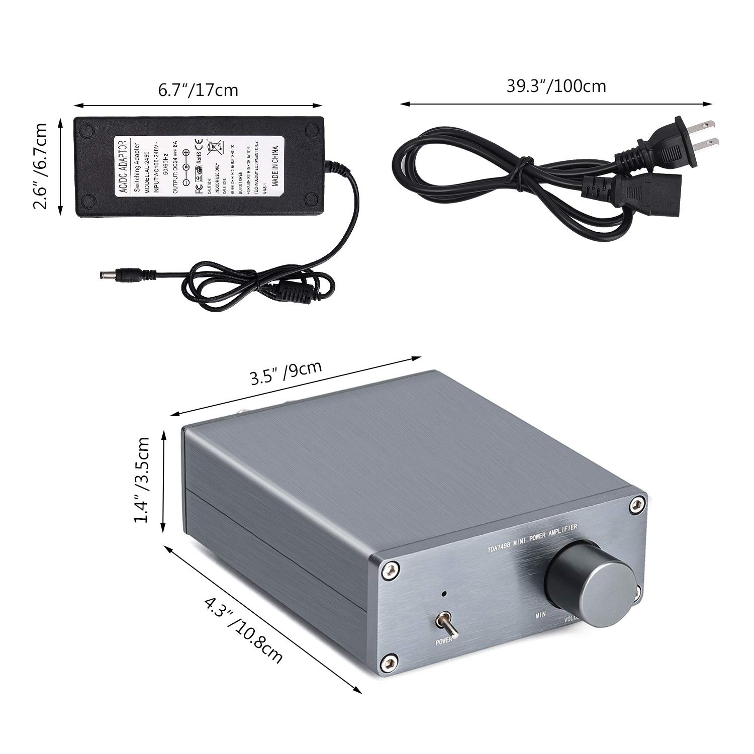 Facmogu TDA7498E Stereo Audio Amplifier Car Audio Amplifier with Power Supply DC 24V 6A,160W x 160W Dual Channel Hi-Fi Amplifier, Mini Class D Integrated Digital Amp Home Speakers (Amplifier+Adapter)