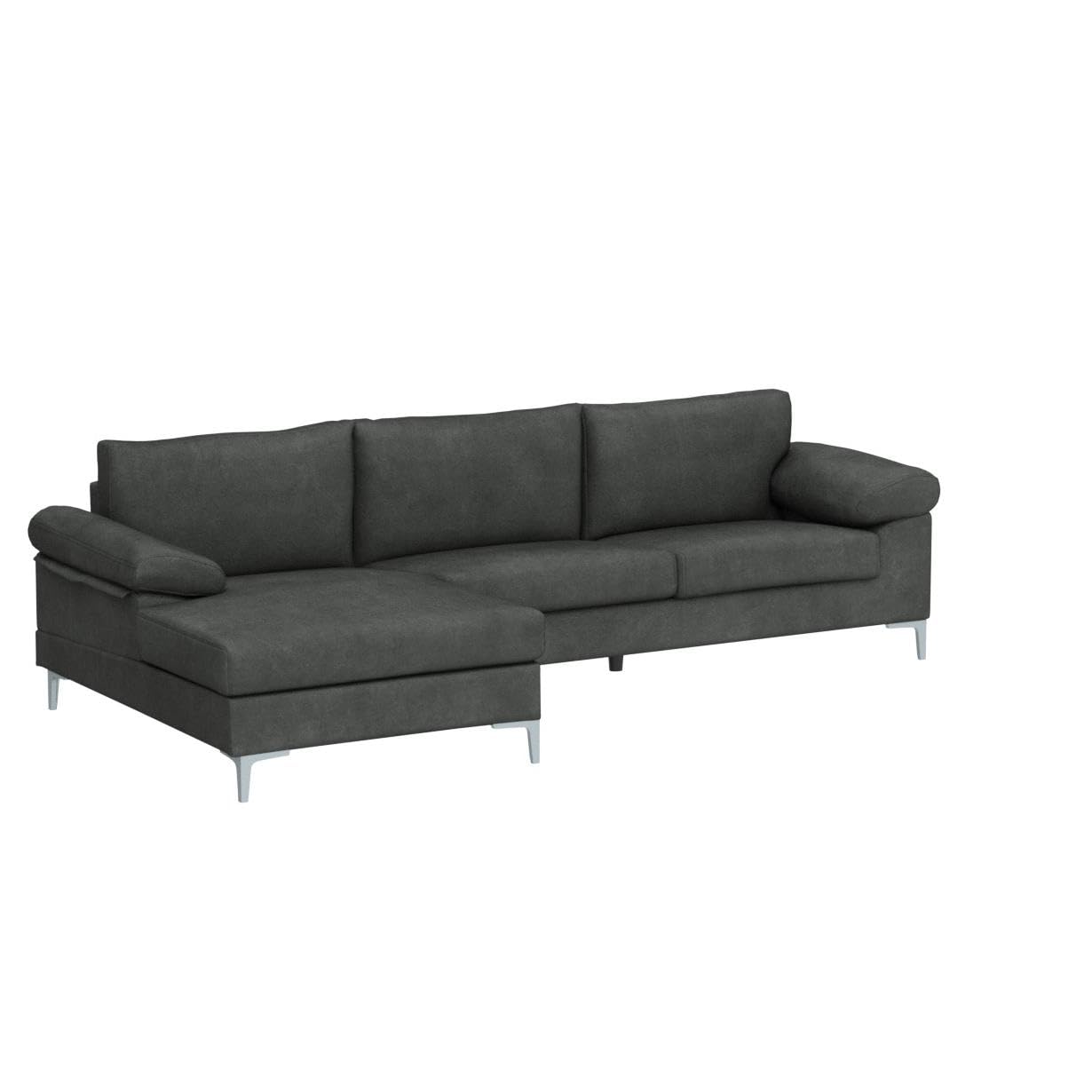 Casa Andrea Milano llc Modern Large Velvet Fabric Sectional Sofa L Shape Couch with Extra Wide Chaise Lounge