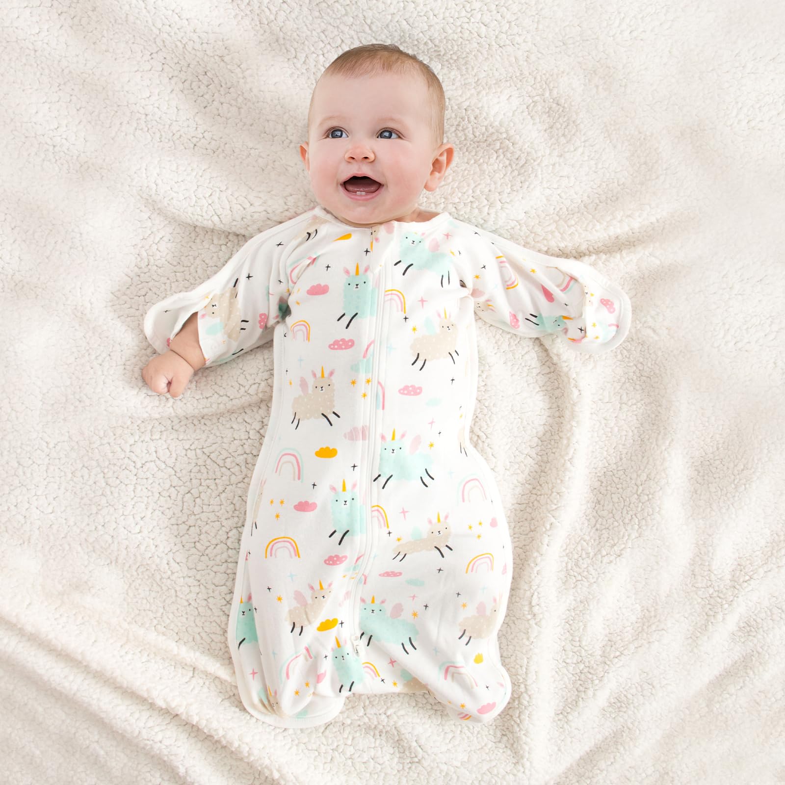Baby Transitional Swaddle Blanket with Arms Up Half-Length Sleeves and Mitten Cuffs, Newborn Swaddles Sack 0-6 Months, Small-Medium Easy Change Infant Wrap, Infant Swaddling Sack
