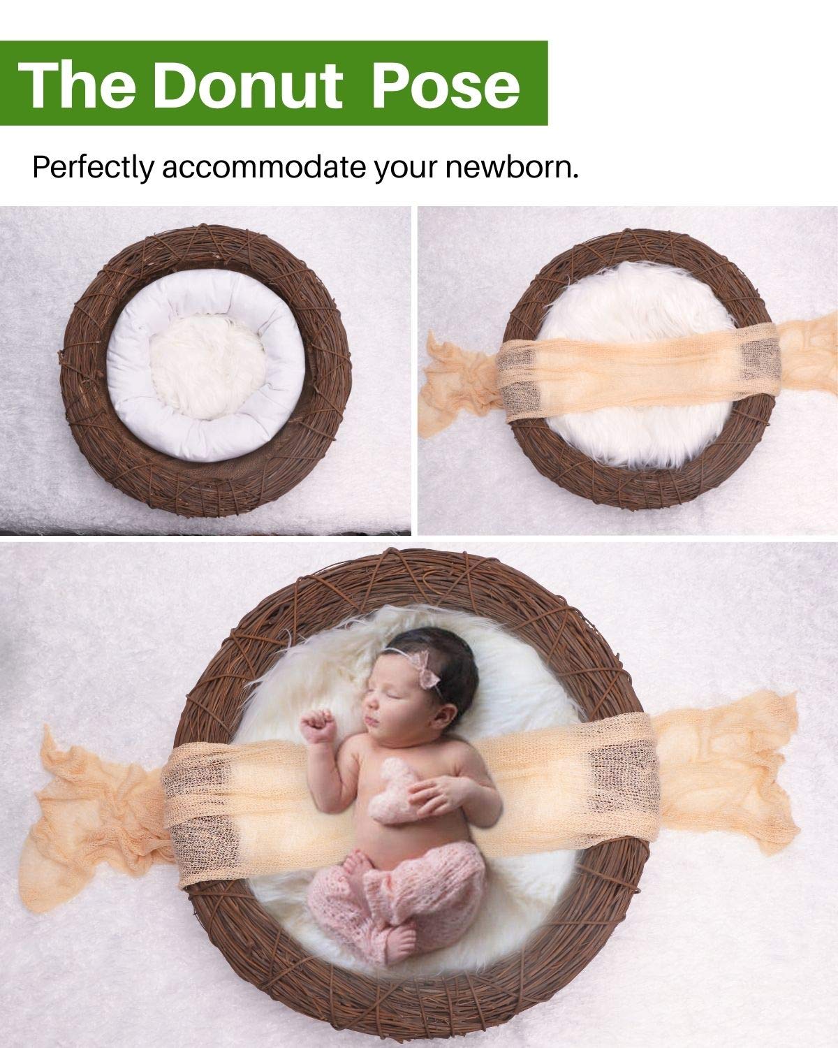 Sunmig 4 PC Newborn Baby Photography Wheat Donut Posing Pillow Basket Filler Baby Photo Prop White