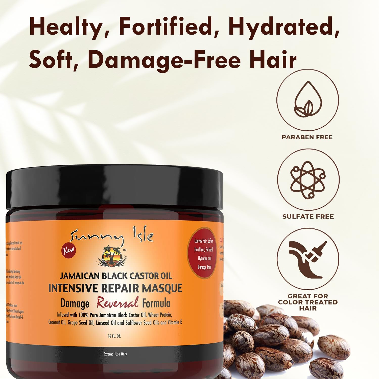 Sunny Isle Jamaican Castor Oil Intensive Repair Masque, Black, Coconut, 16 Fl Oz