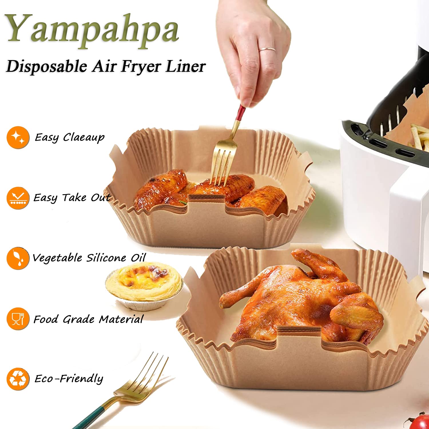 Air Fryer Parchment Paper Liner Square Disposable Paper 6.3inch-100PCS for 2-5Qt Air Fryer