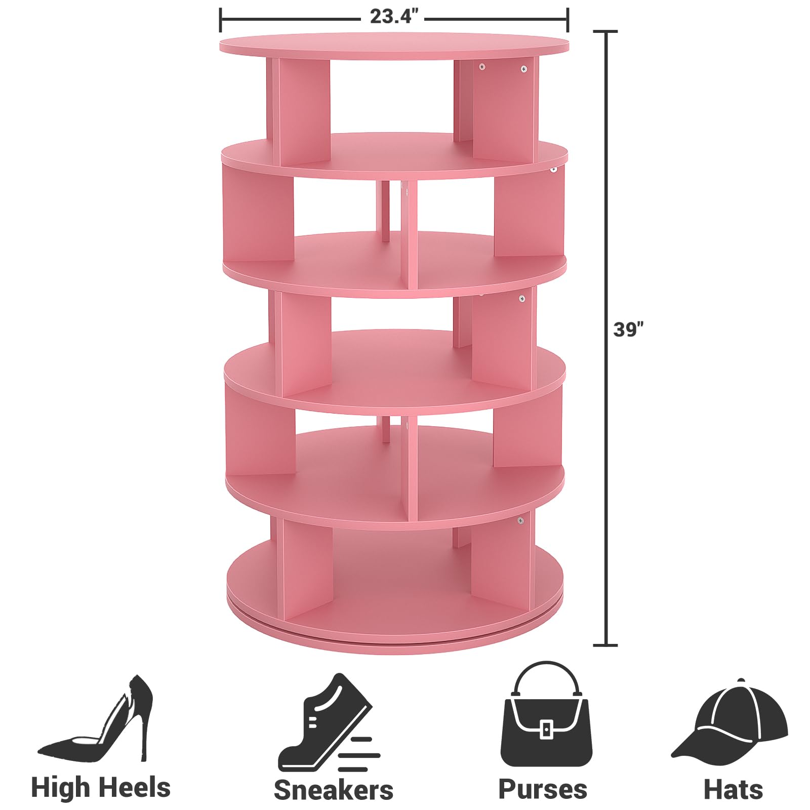 Aheaplus Rotating Shoe Rack, 5-Tier Wood Shoe Organizer for Closet, 360° Spinning Shoe Rack Tower Space-Saving Shoe Storage Shelf for Entryway, Garage, Bedroom, Black