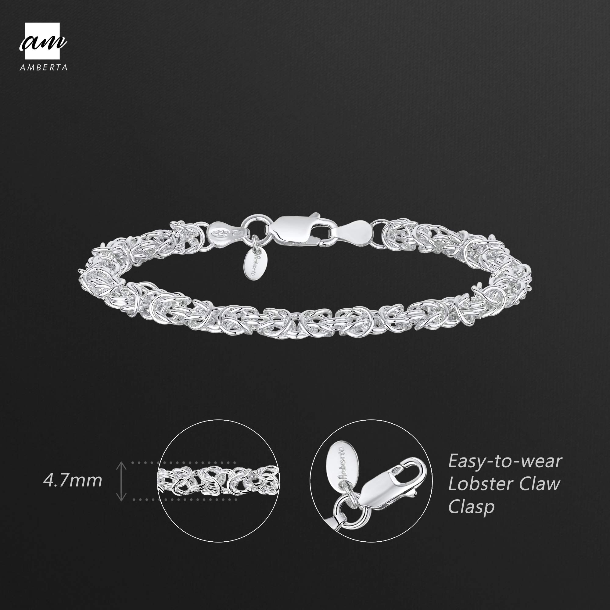 Amberta Unisex's 925 Sterling Silver Byzantine Chain Bracelet: 20 cm / 8 inch - Rounded Design
