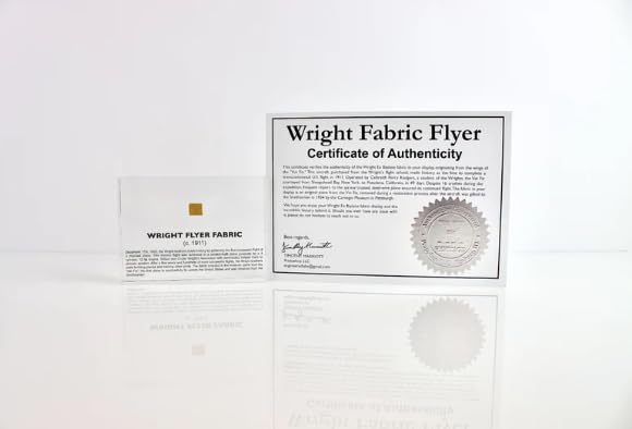Authentic Wright Flyer Fabric Artifact Display, Encased in Lucite Acrylic, 3x4x1 Inches, Handmade in The USA, Aviation History Collectible, for Display or Education Purposes,
