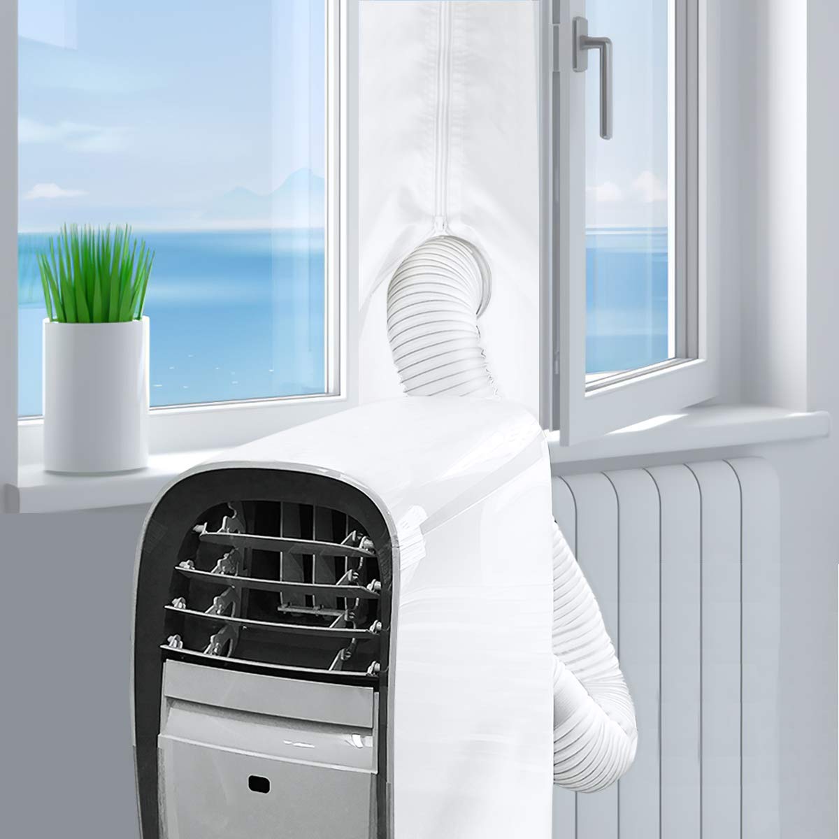 AGPTEK Window Seal for Portable Air Conditioner and Tumble Dryer, 300cm Air Exchange Guards with Zip & Hook Tape, Works with Every Mobile Air-Conditioning Unit