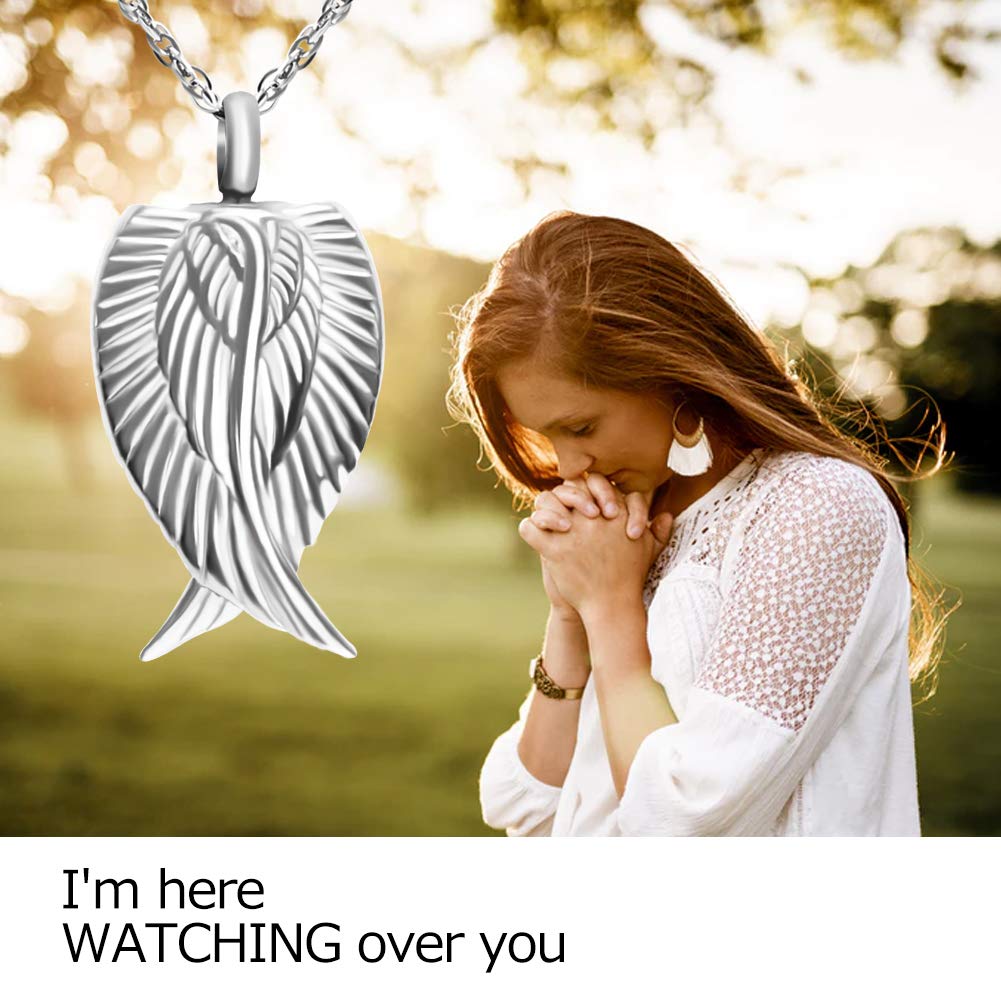 Angel Wing Cremation Necklace for Ashes Stainless Steel Urn Pendant Ashes Holder Memorial Jewelry-I’m Here WATCHING Over You
