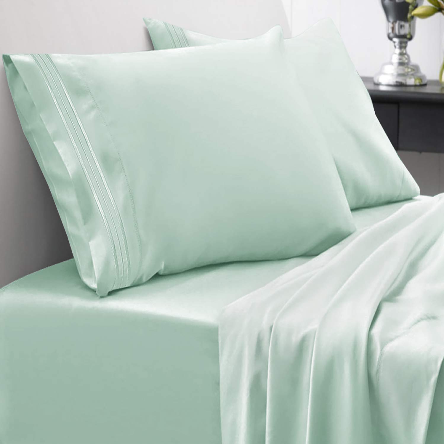 King Size Sheets - Breathable Luxury Bed Sheets with Full Elastic & Secure Corner Straps Built In - 1800 Supreme Collection Extra Soft Deep Pocket Bedding Set, Sheet Set, King, Mint