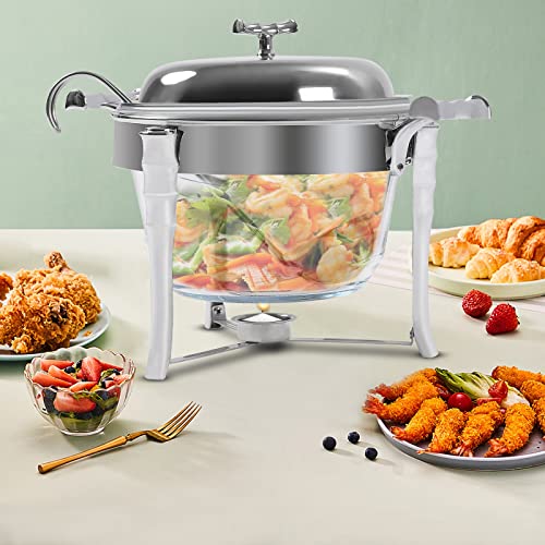 DYRABREST Chafing Dish Buffet Set,Stainless Steel Frame Chafing Dishes Glass Dish Server Food Warmer with Soup Ladle for Parties