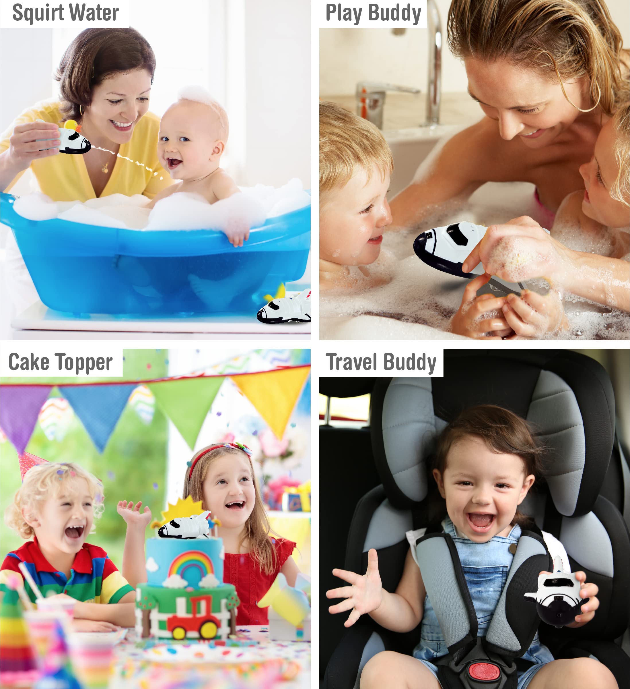 DolliBu Space Shuttle Bath Buddy Squirter - Floating Space Shuttle Rubber Bath Toy, Fun Water Squirting Bathtime Play for Toddlers, Space Plane Toy for Bathtub, Beach, & Pool for Girls & Boys 3 Inch