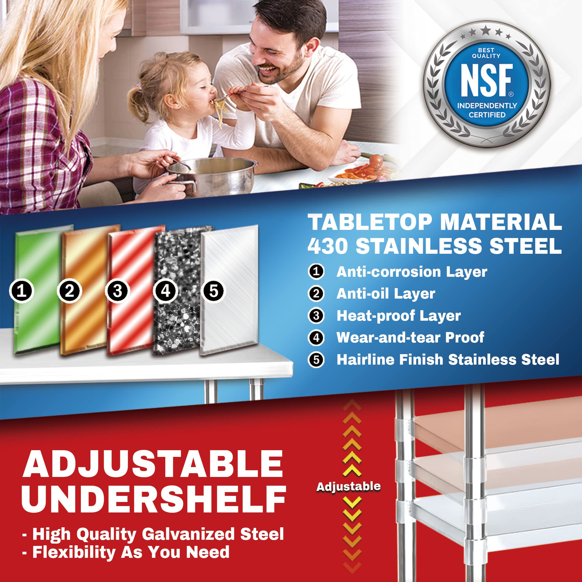 DuraSteel 24x18 Small Stainless Steel Table - NSF Commercial Kitchen Work Food Prep Table - Side Mixer Metal Table with Under Shelf - For Laundry Room, Kitchen, Outdoor Grill, Small Spaces