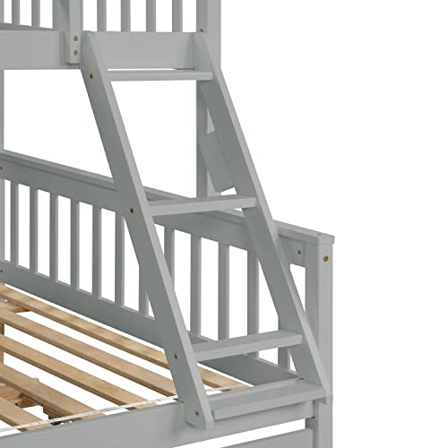 DEYOBED Twin Over Full Convertible Wooden Bunk Bed with Trundle - Versatile Bedding Solution for Kids, Teens, and Adults, Maximizing Space and Comfort in Bedrooms