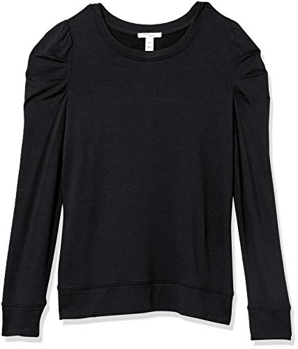 Amazon Essentials Women's Supersoft Terry Pleated-Sleeve Sweatshirt (Previously Daily Ritual), Black, Small