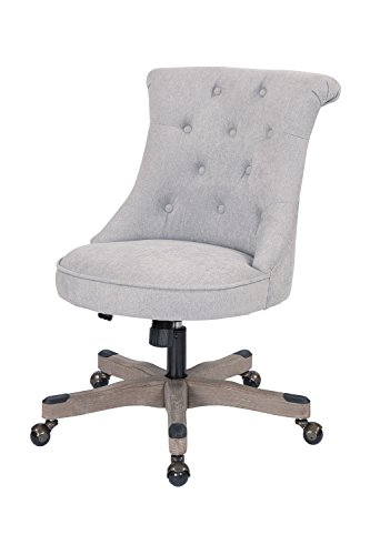 OSP Home Furnishings Hannah Tufted Office Chair with Adjustable Height and Grey Wood Base, Fog Fabric