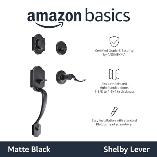 Amazon Basics Handleset with Shelby Lever - Single Cylinder - Matte Black