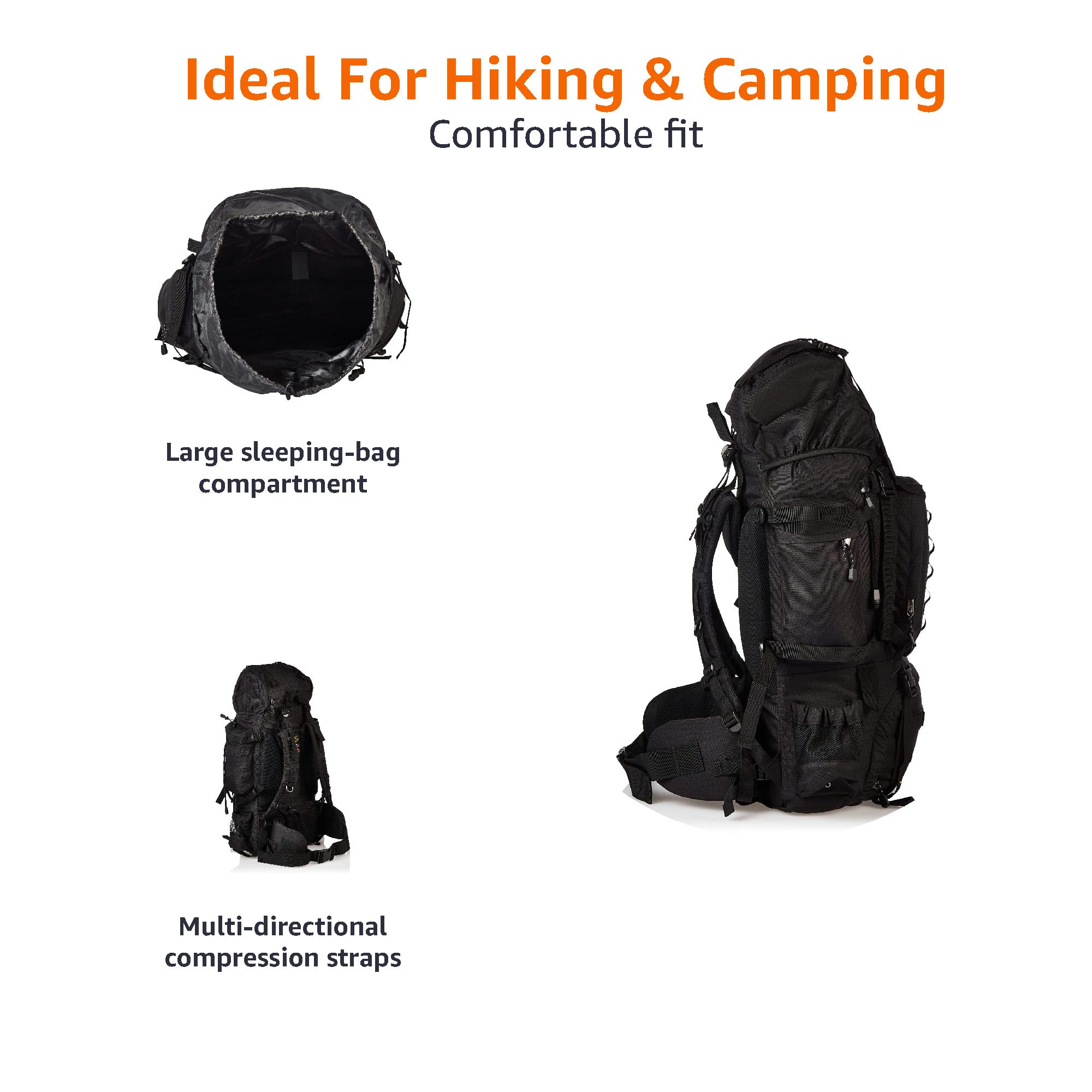 Amazon Basics Internal Frame Hiking Camping Rucksack Backpack with Rainfly - 15.5 x 7 x 32 Inches, 65 Liters, Green