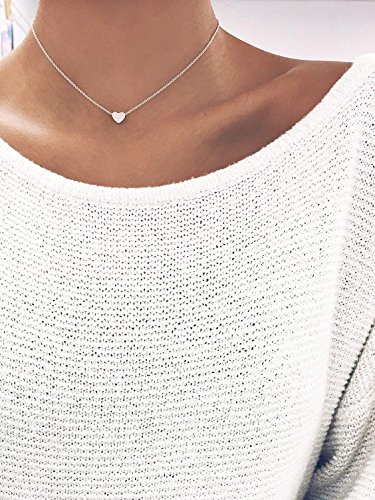 Altitude Boutique Heart Pendant Necklace for Women | Silver Plated Choker Necklace | Dainty Hypoallergenic Adjustable Chain 15in-18in (Silver)
