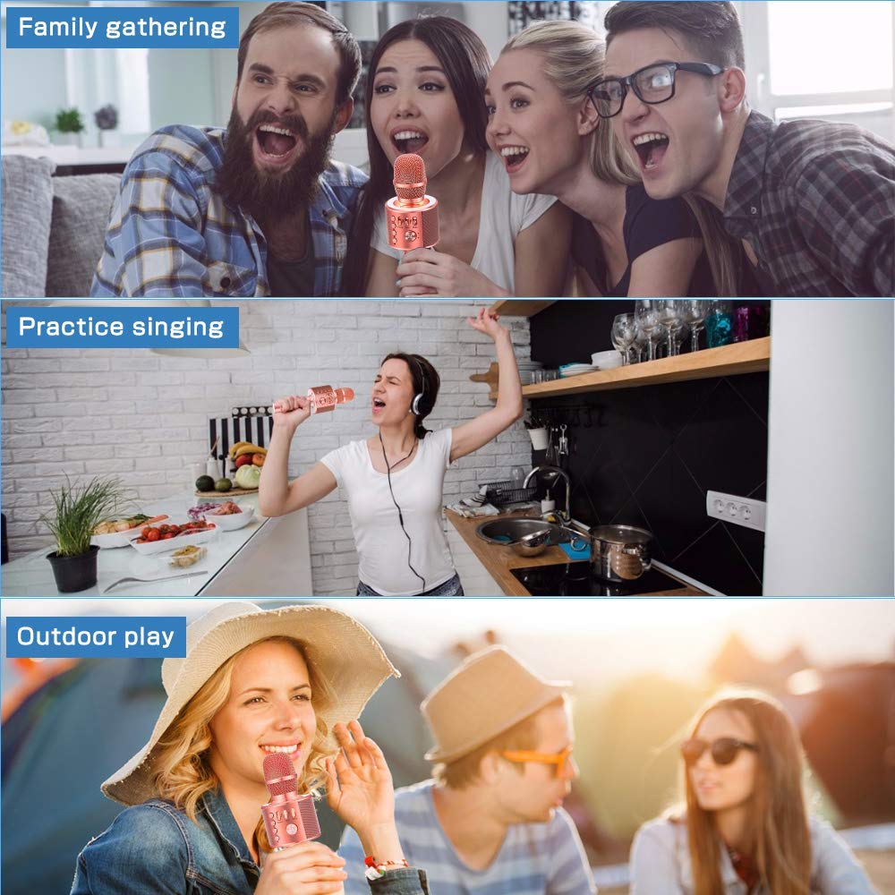 Ankuka Bluetooth Karaoke Microphone, Handheld Wireless Singing Karaoke Machine, Portable Mic Player Gifts for Christmas Birthday Home Party (Rose Gold Plus)