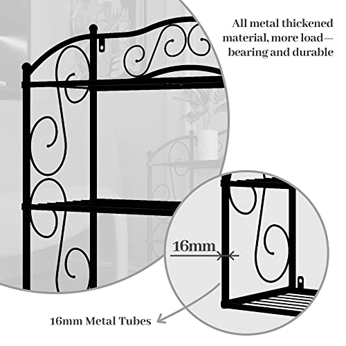 YADOOLIFE Metal Wire Wall Shelf Unit, 3-Tier Wall Mounted Floating Shelves with Liners, Hanging/Standing Storage Shelving Rack for Pantry Bathroom Office Home Organization (Black)