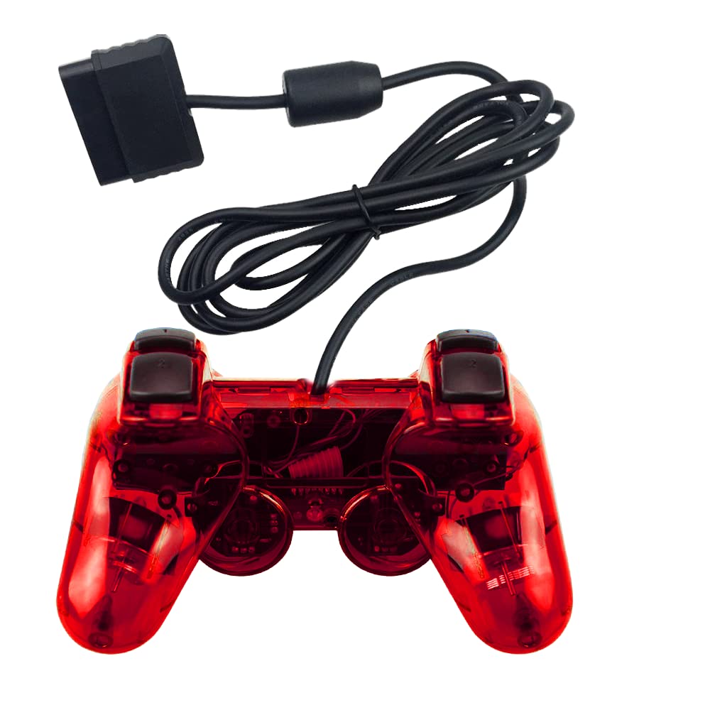 Funcilit Roll over image to zoom in Wired Controller for PS2, Double Shock Vibration Twin Shock Wired Gamepad for Sony Playstation 2,Red,2025