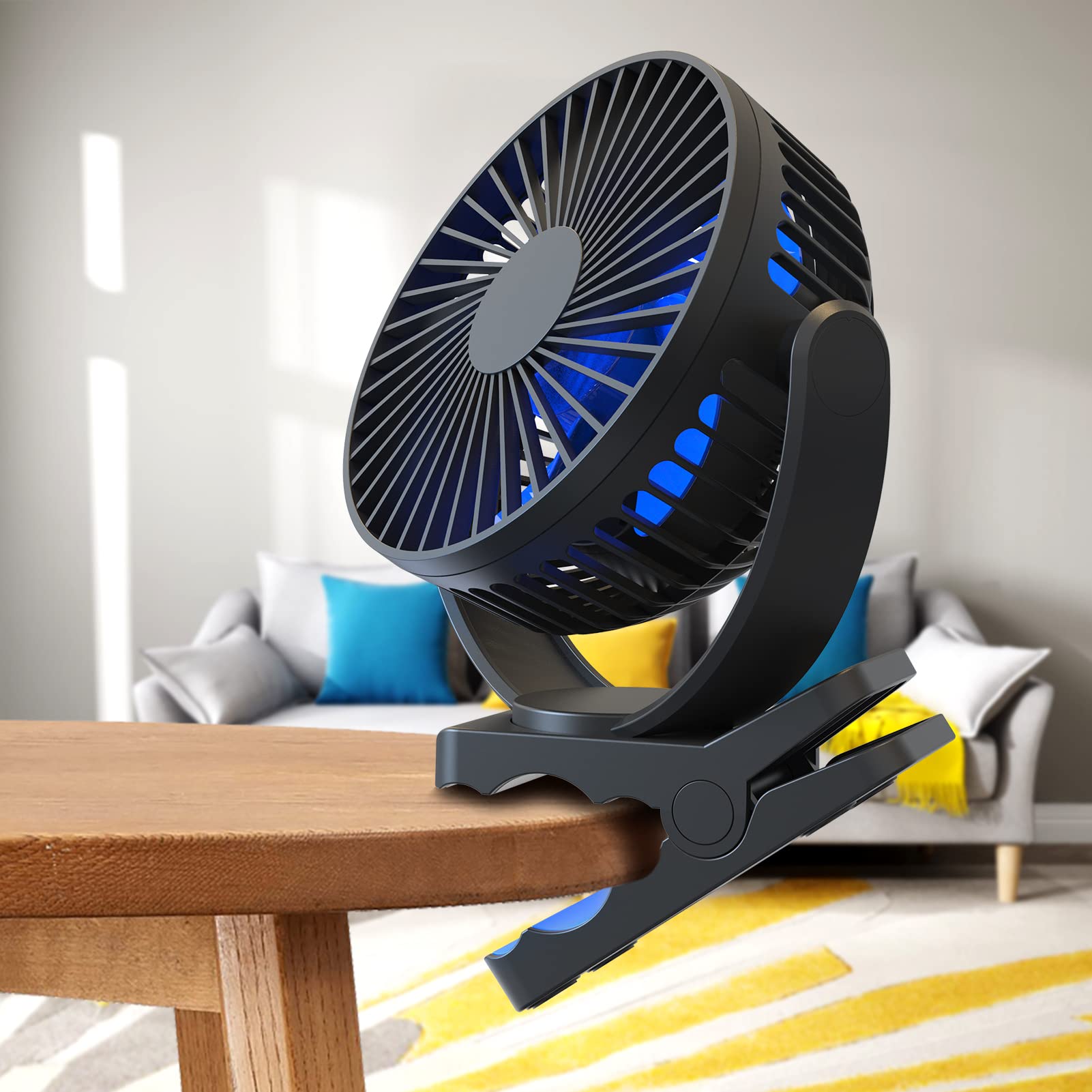 xasla 6700mAh Clip on Fan Rechargeable, Battery Operated USB Desk Fan, Quiet & Strong Airflow, Portable Personal Fan for Baby Stroller, Golf Cart, Camping, Beach, Treadmill, Travel