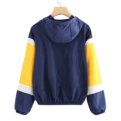 Fheaven Women Casual Long Sleeve Zipper Color Block Patchwork Slim Fit Hooded Sport Coat Yellow